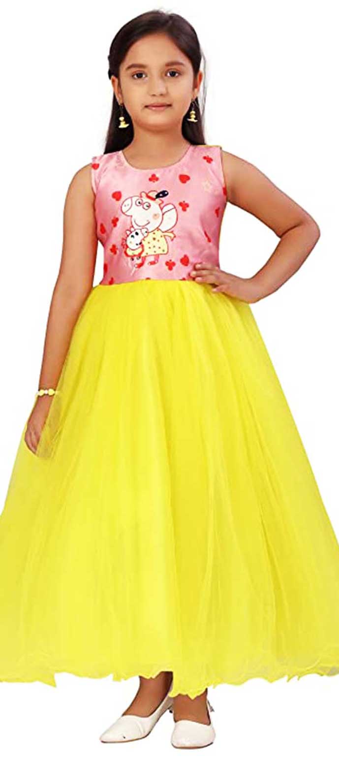 Pink and Majenta, Yellow color Naylon Silk, Net fabric Girls Gown : 1843138
