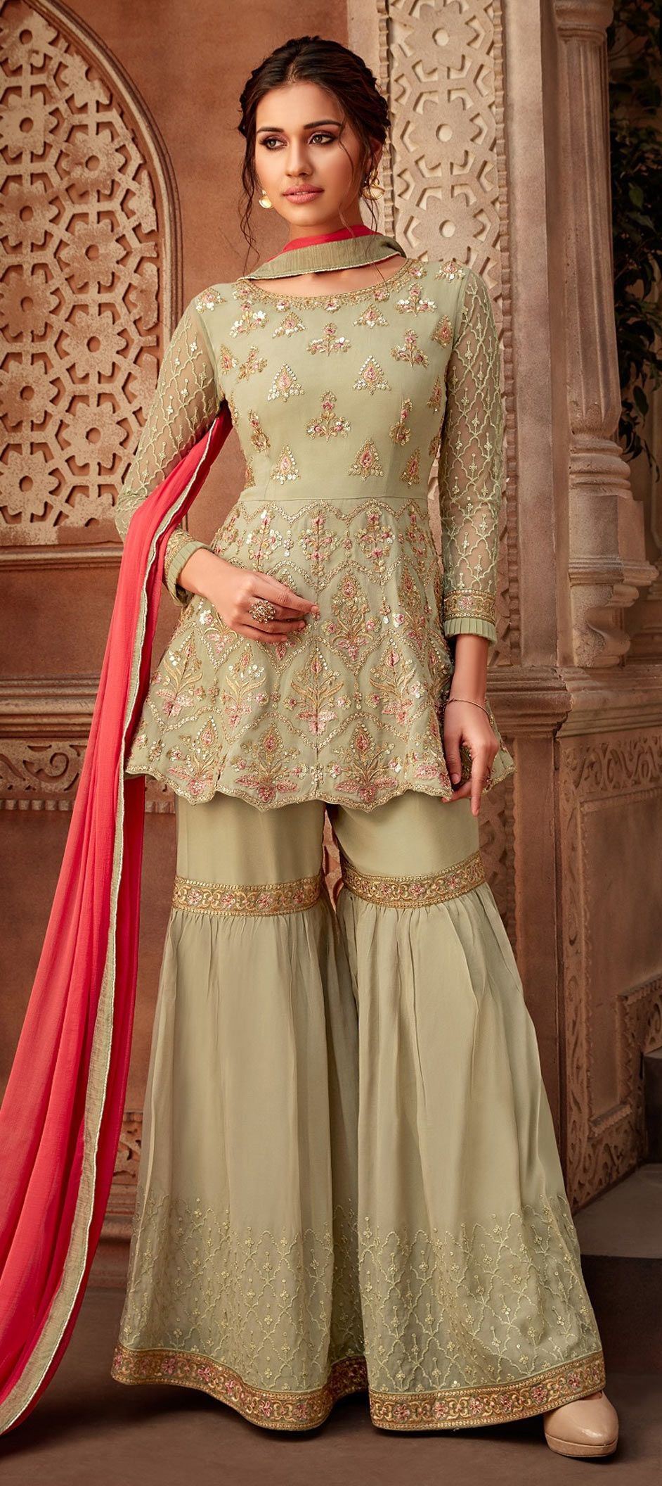 Mehendi Sangeet, Reception Green color Georgette fabric Salwar Kameez ...
