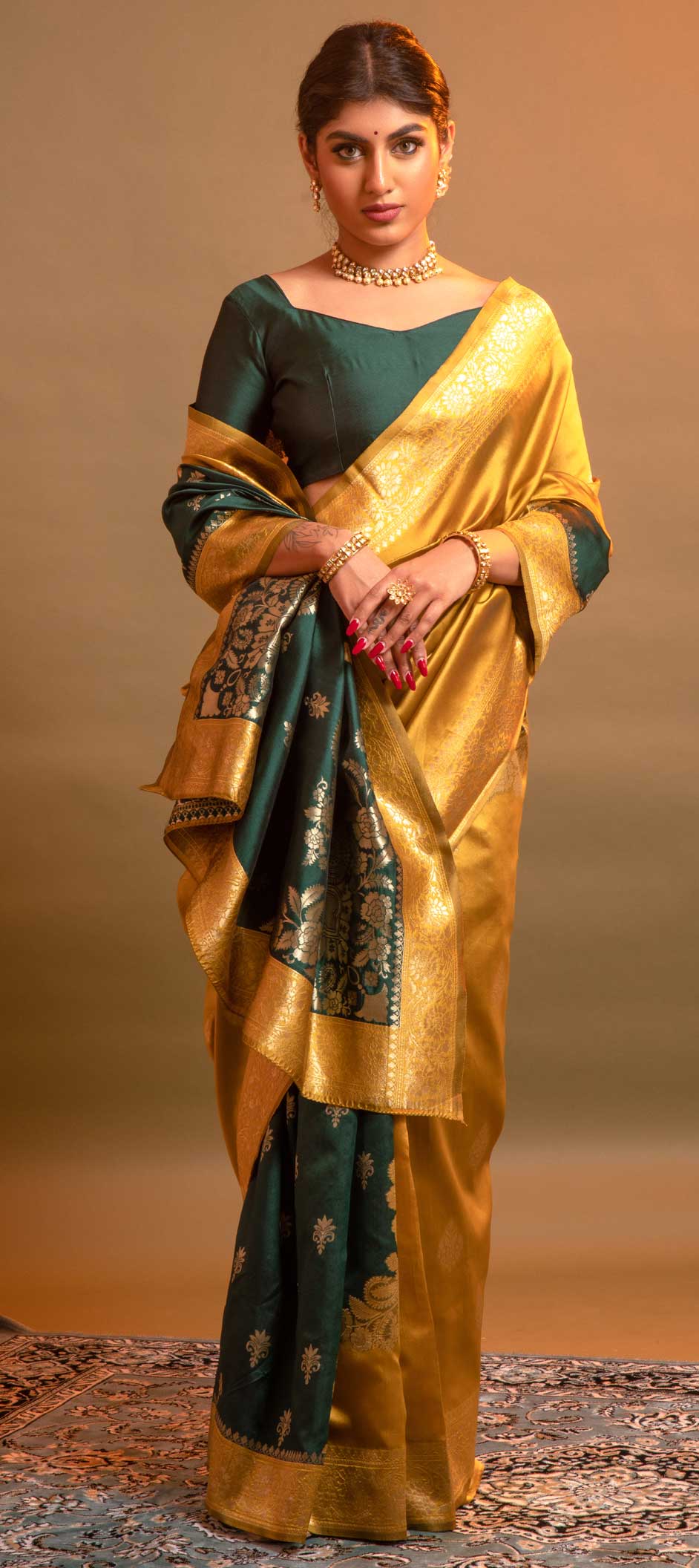 Traditional Gold, Green color Banarasi Silk, Silk fabric Saree : 1854173