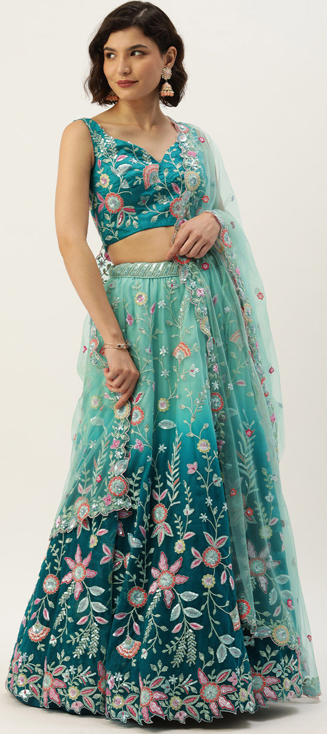 Reception, Wedding Blue color Net fabric Lehenga : 1854496