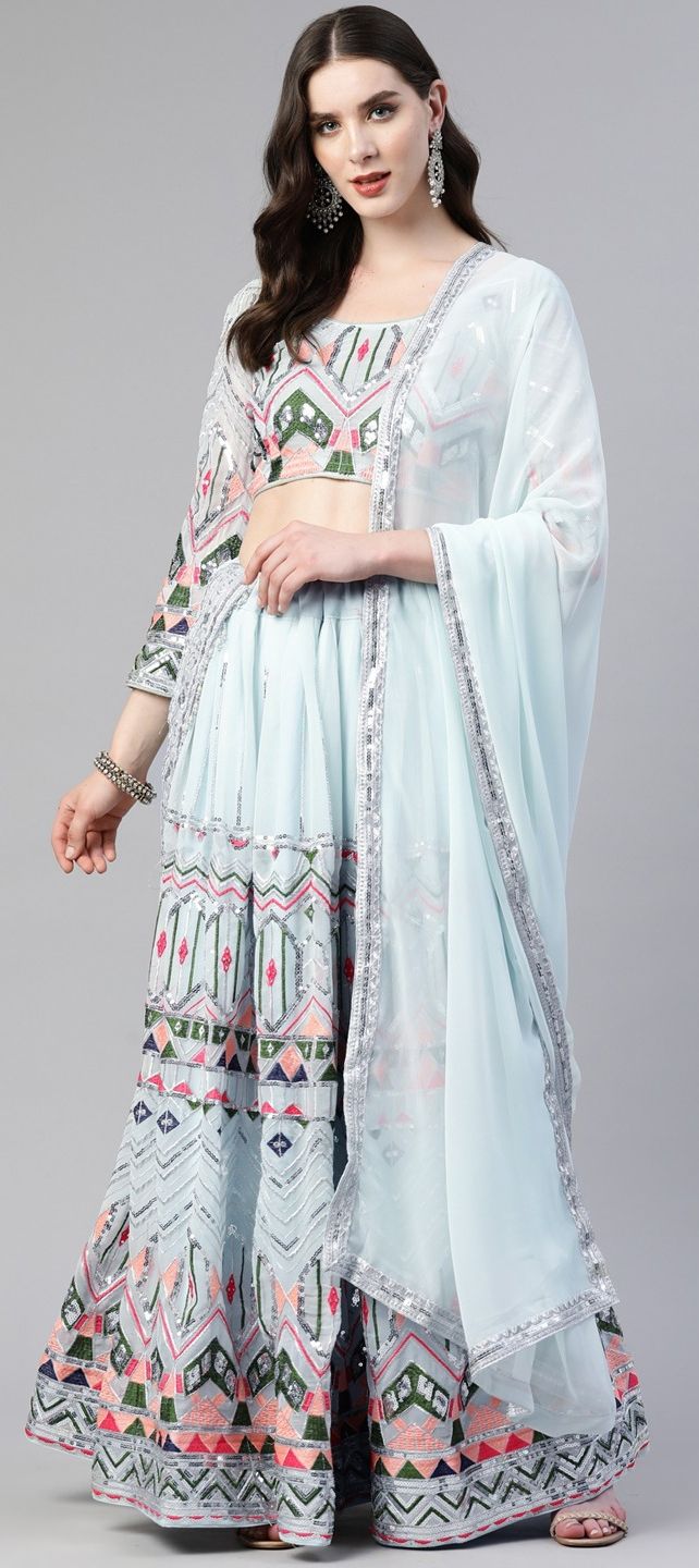 Party Wear, Reception Blue color Georgette fabric Lehenga : 1855475