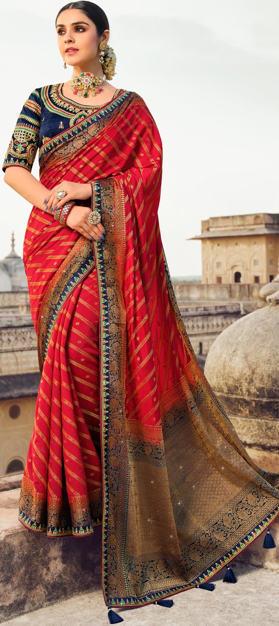 Bridal Red and Maroon color Silk fabric Saree : 1864170