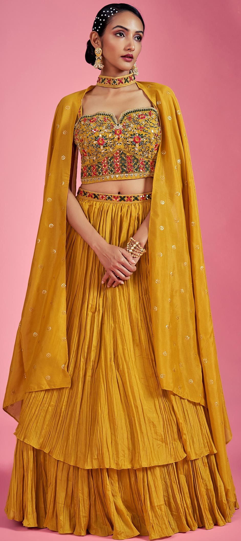 Designer, Engagement, Reception Yellow color Chiffon fabric Ready to ...