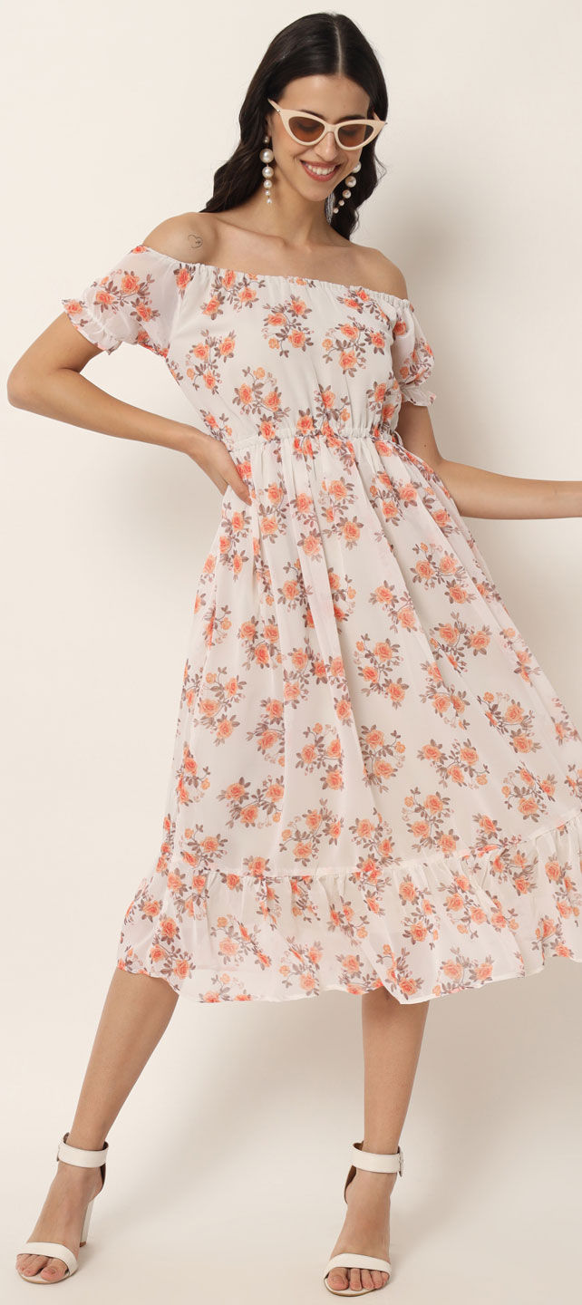 Party Wear White and Off White color Georgette fabric Dress : 1870392