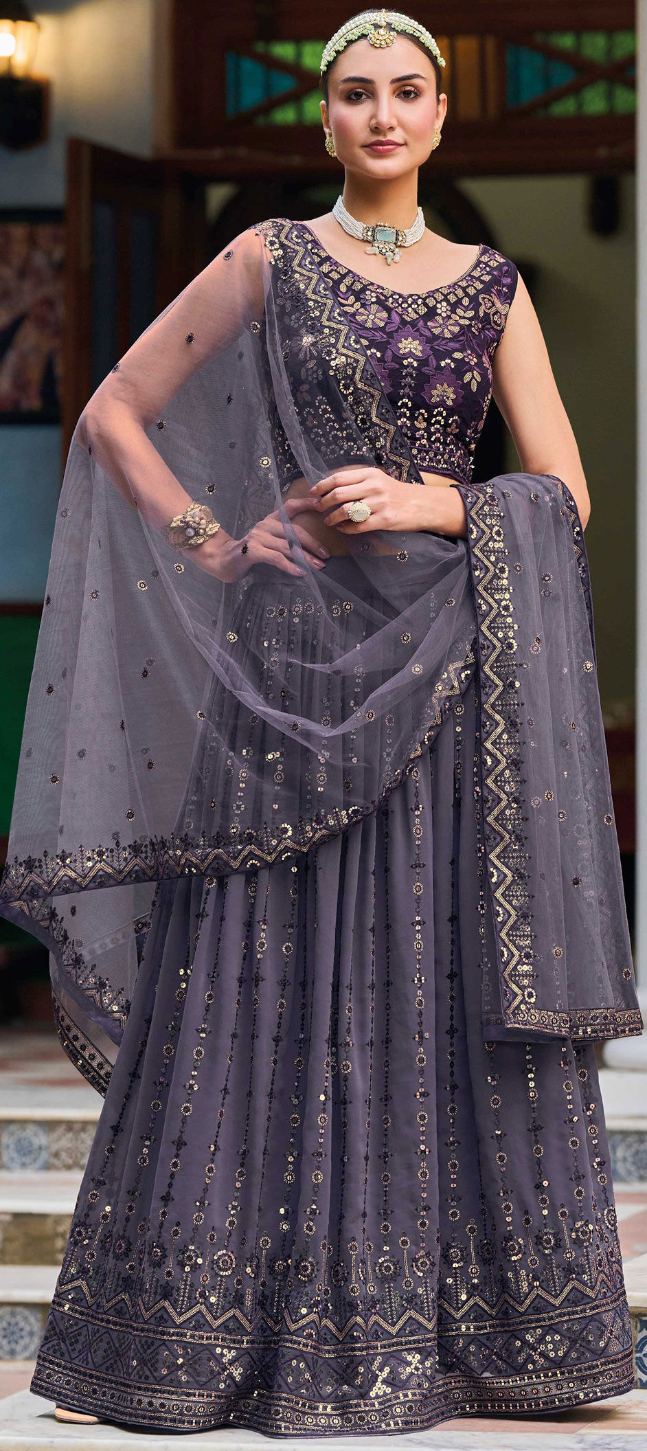 Bollywood Purple and Violet color Georgette fabric Lehenga : 1877440