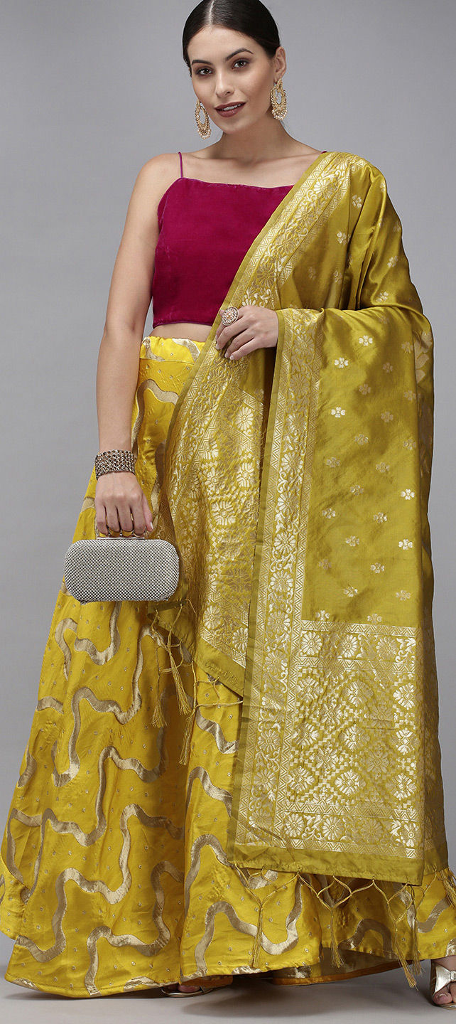Party Wear, Reception Yellow color Banarasi Silk fabric Lehenga : 1878339 Party Wear, Reception Yellow color Banarasi Silk fabric Lehenga : 1878339