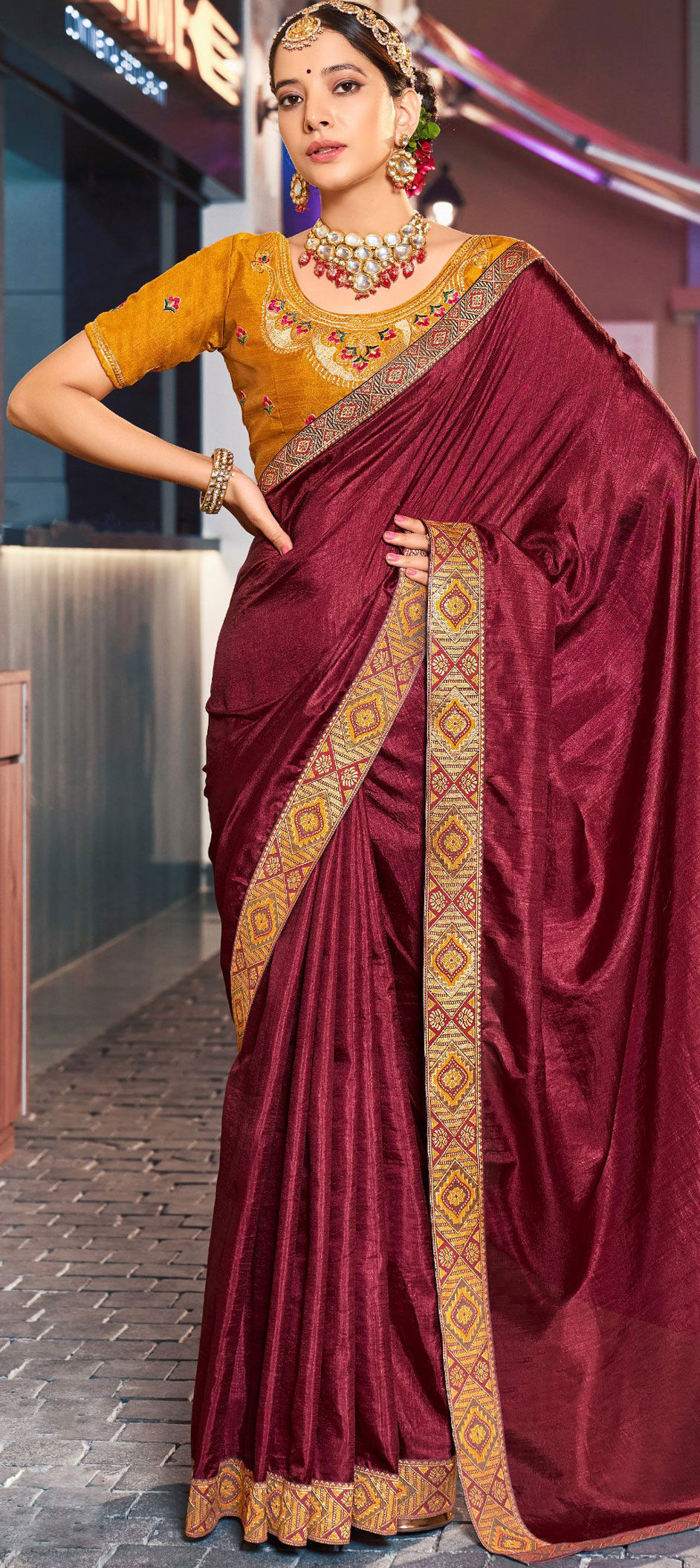 Party Wear, Traditional Red and Maroon color Art Silk, Silk fabric Saree : 1879136