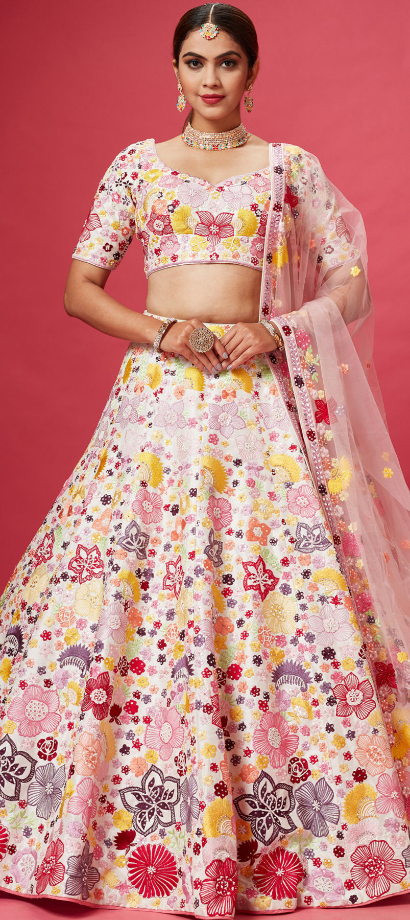 Bridal, Mehendi Sangeet, Wedding Multicolor color Silk fabric Lehenga ...