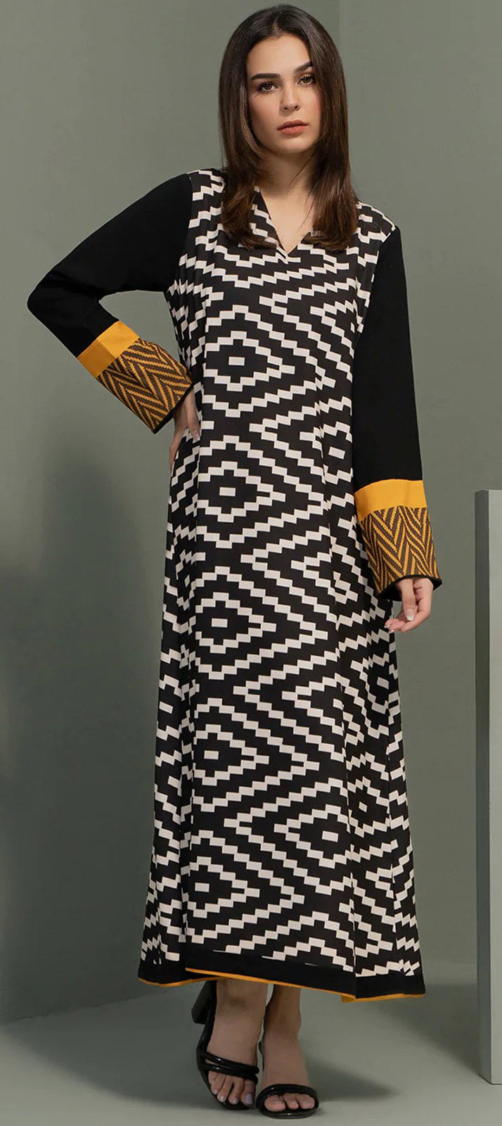 Party Wear Black and Grey color Satin Silk fabric Dress : 1894736