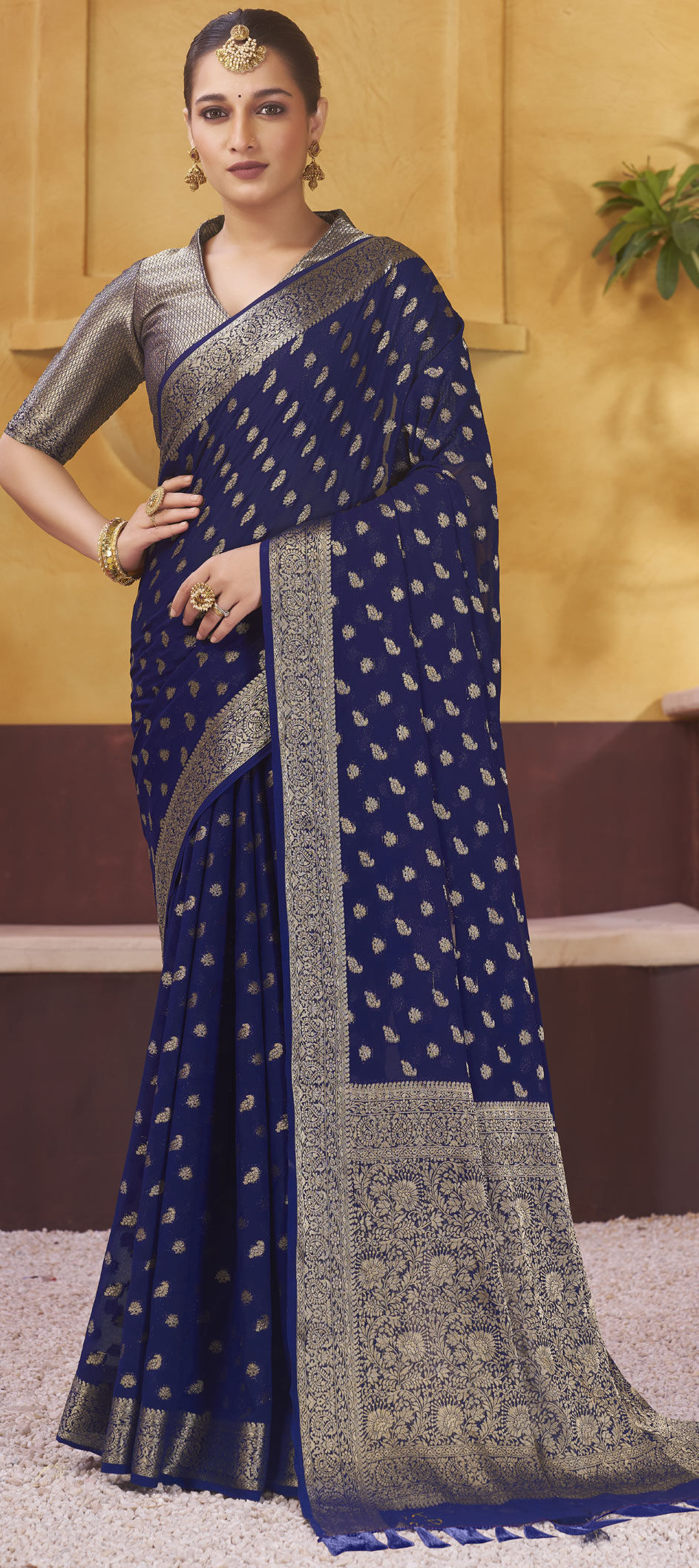 Party Wear, Reception Blue color Georgette fabric Saree : 1899581