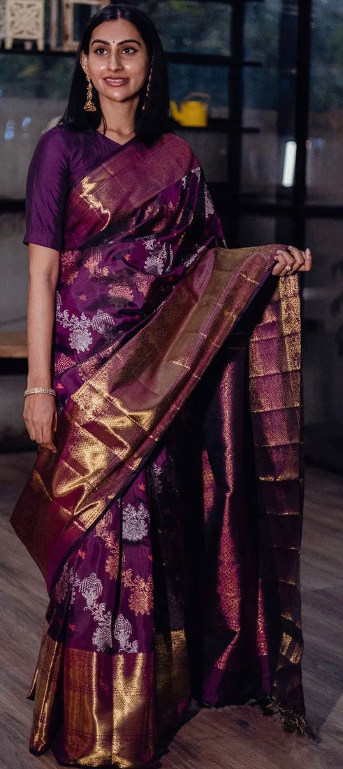 Reception, Traditional Purple and Violet color Banarasi Silk, Silk ...