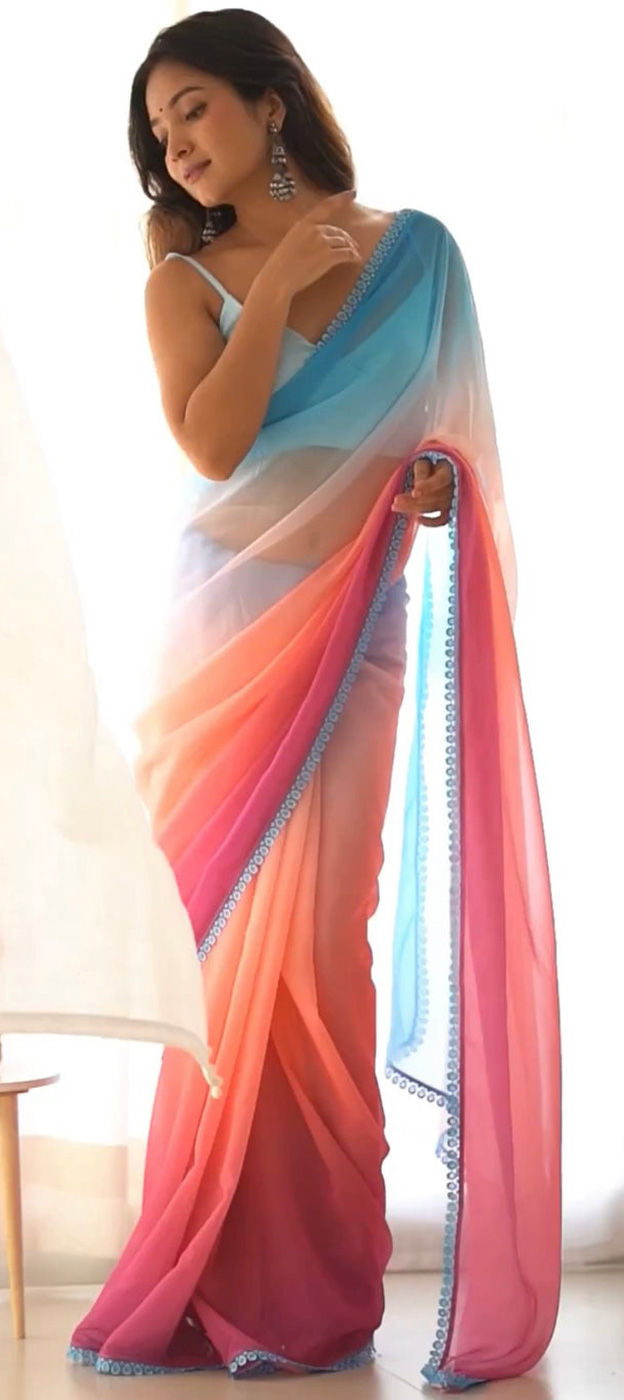 Designer, Festive, Party Wear Multicolor color Georgette fabric Saree ...