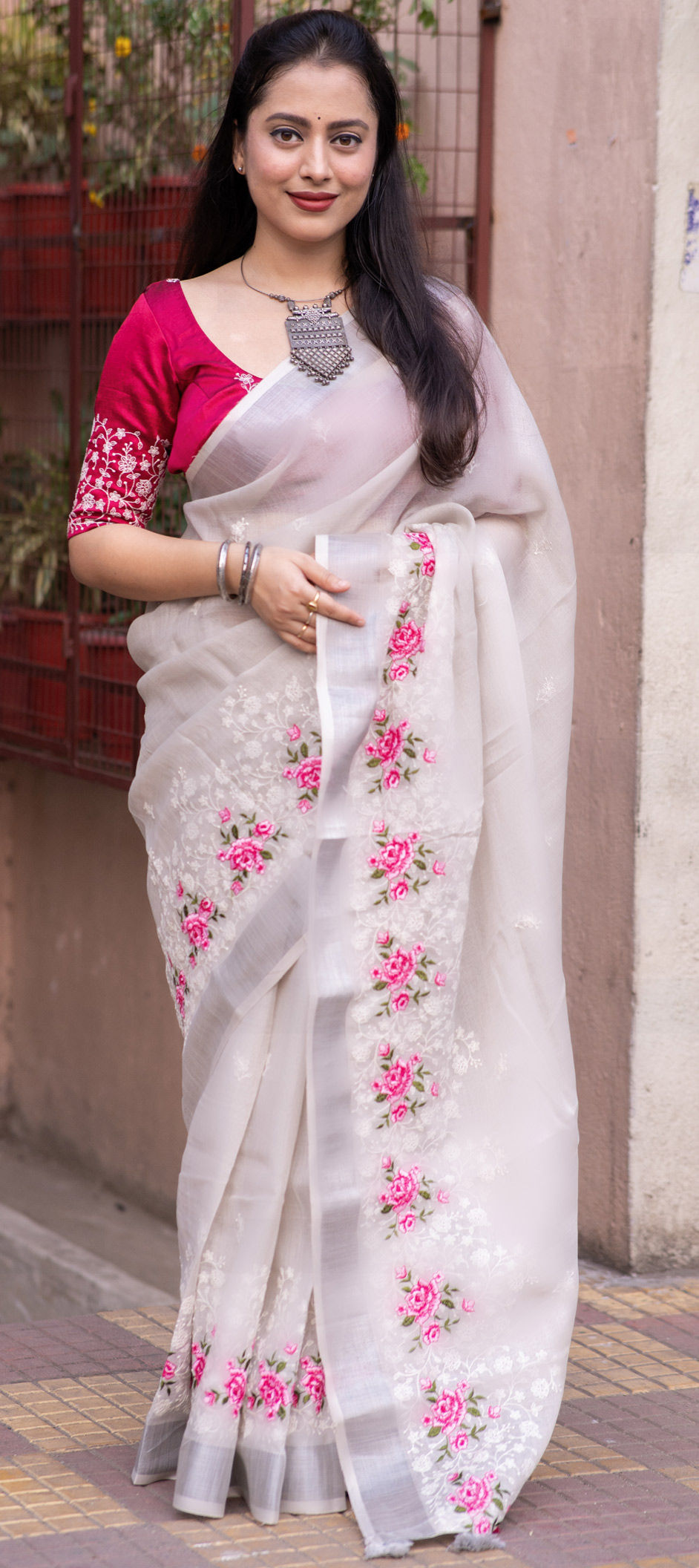 Party Wear, Traditional White and Off White color Linen fabric Saree ...