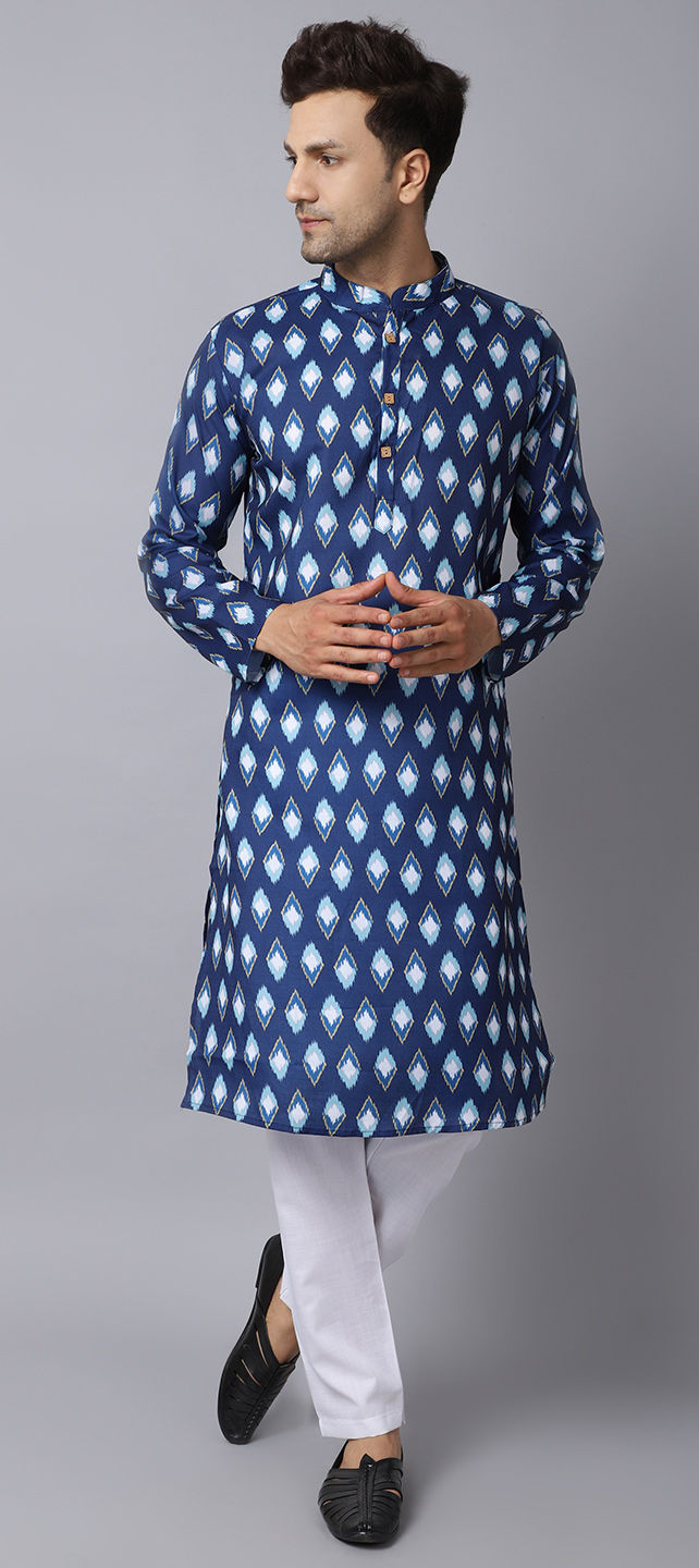 Party Wear Blue color Cotton fabric Kurta Pyjamas : 1906565