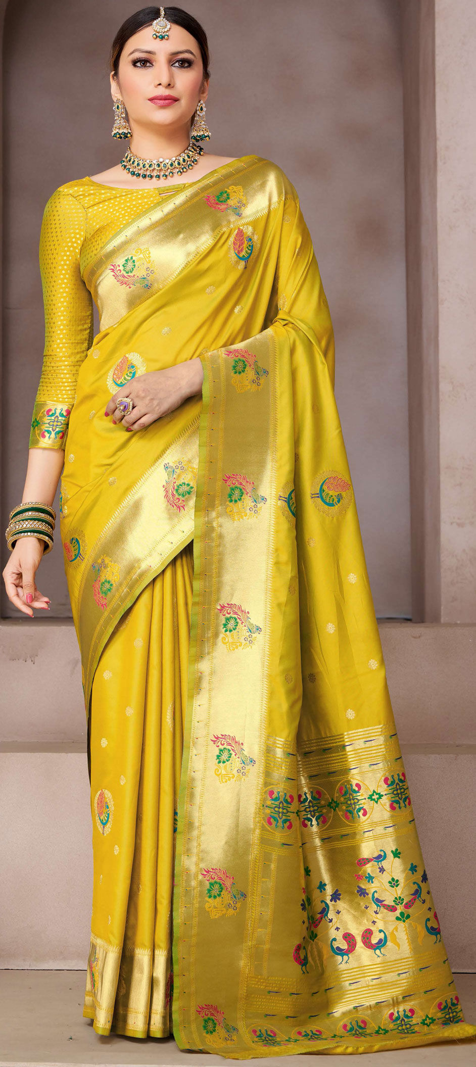 Bridal, Traditional, Wedding Gold color Silk fabric Saree : 1908363