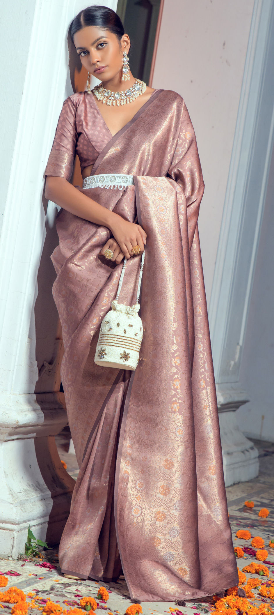 Traditional, Wedding Beige and Brown color Silk fabric Saree : 1909108