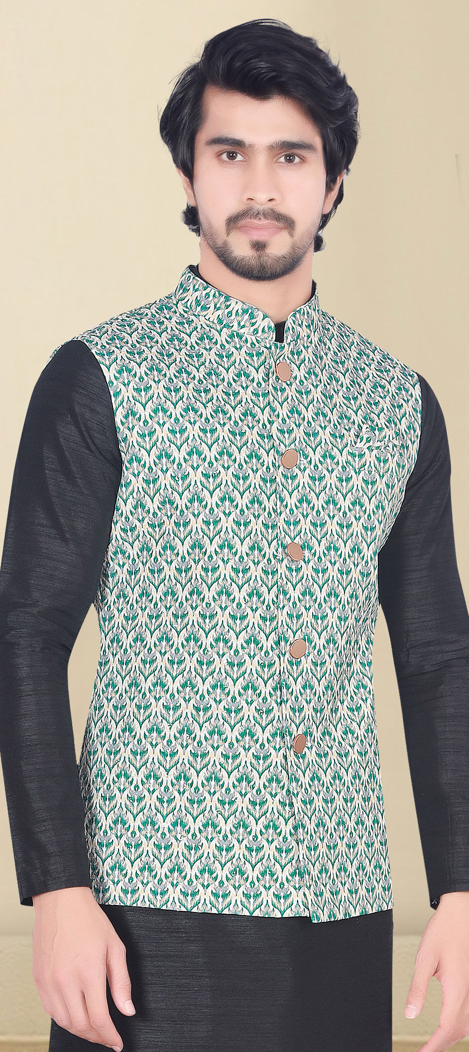 Party Wear Blue color Jacquard fabric Nehru Jacket : 1909316