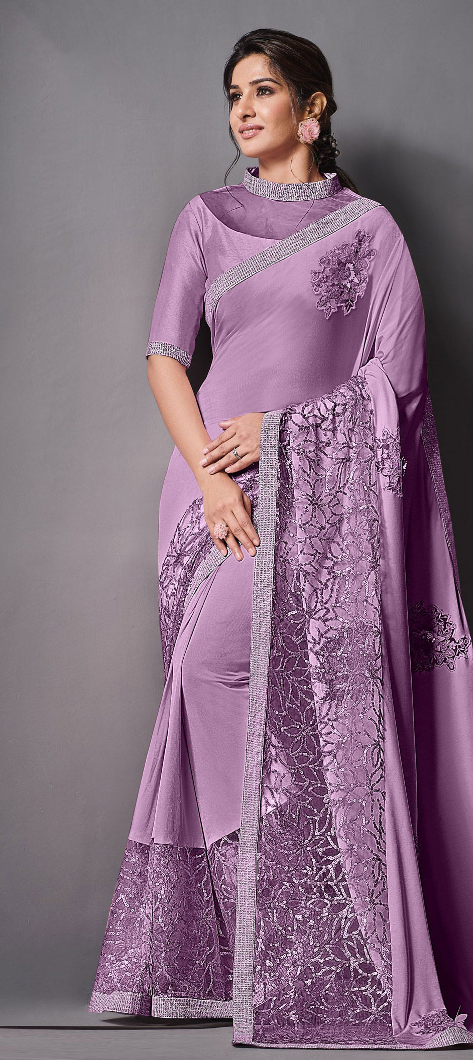 Festive, Party Wear, Reception Purple and Violet color Lycra fabric ...