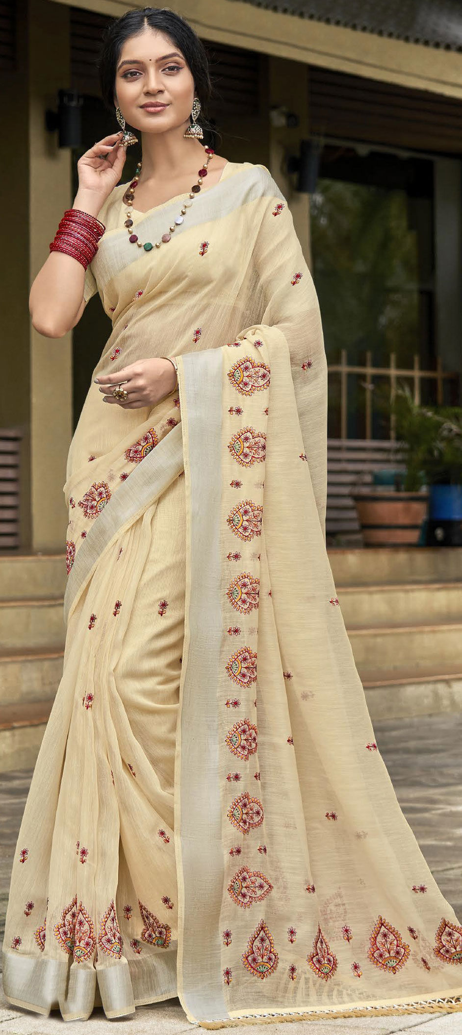 Party Wear, Traditional White and Off White color Linen fabric Saree ...