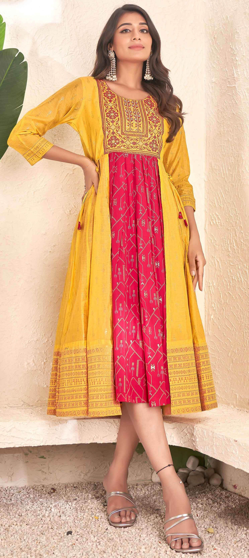 Festive Multicolor color Cotton fabric Kurti : 1918837