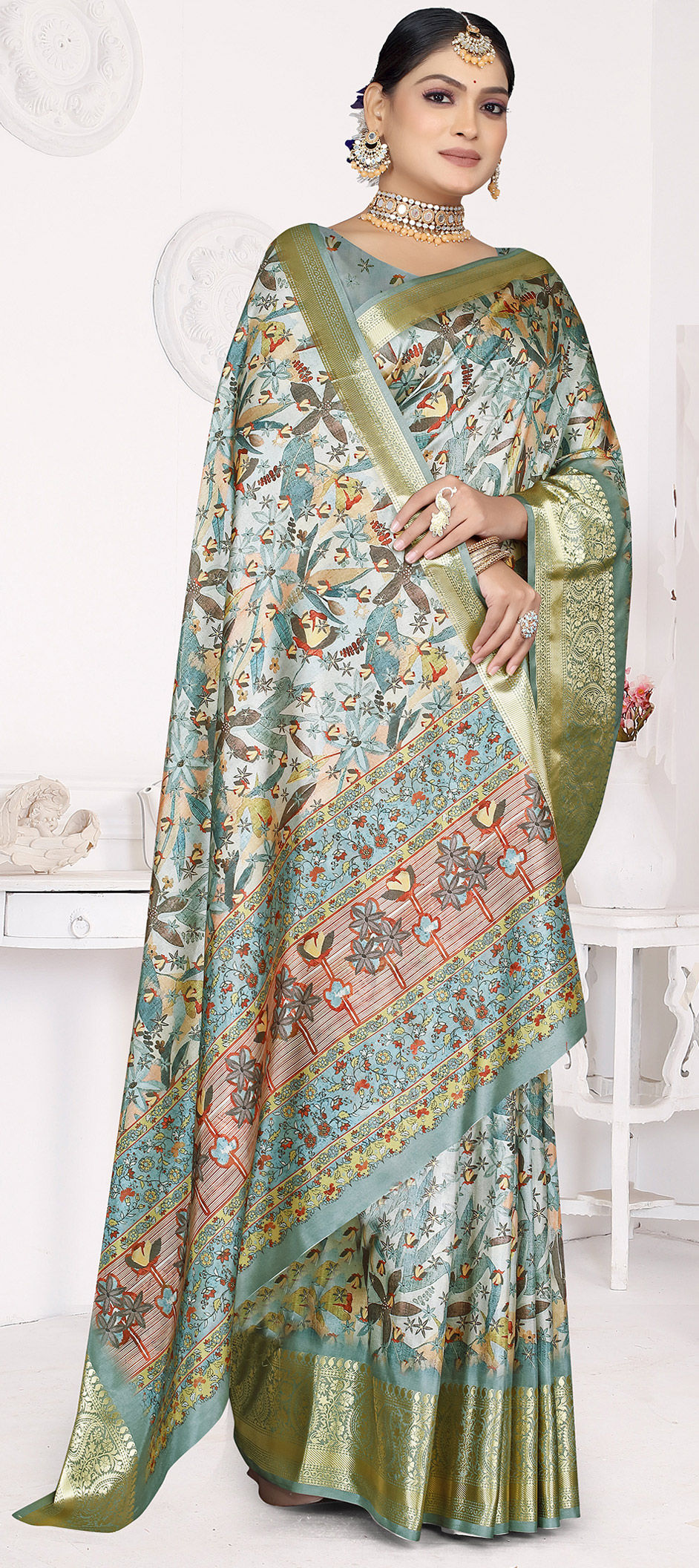 Party Wear, Traditional Multicolor color Art Silk, Silk fabric Saree ...