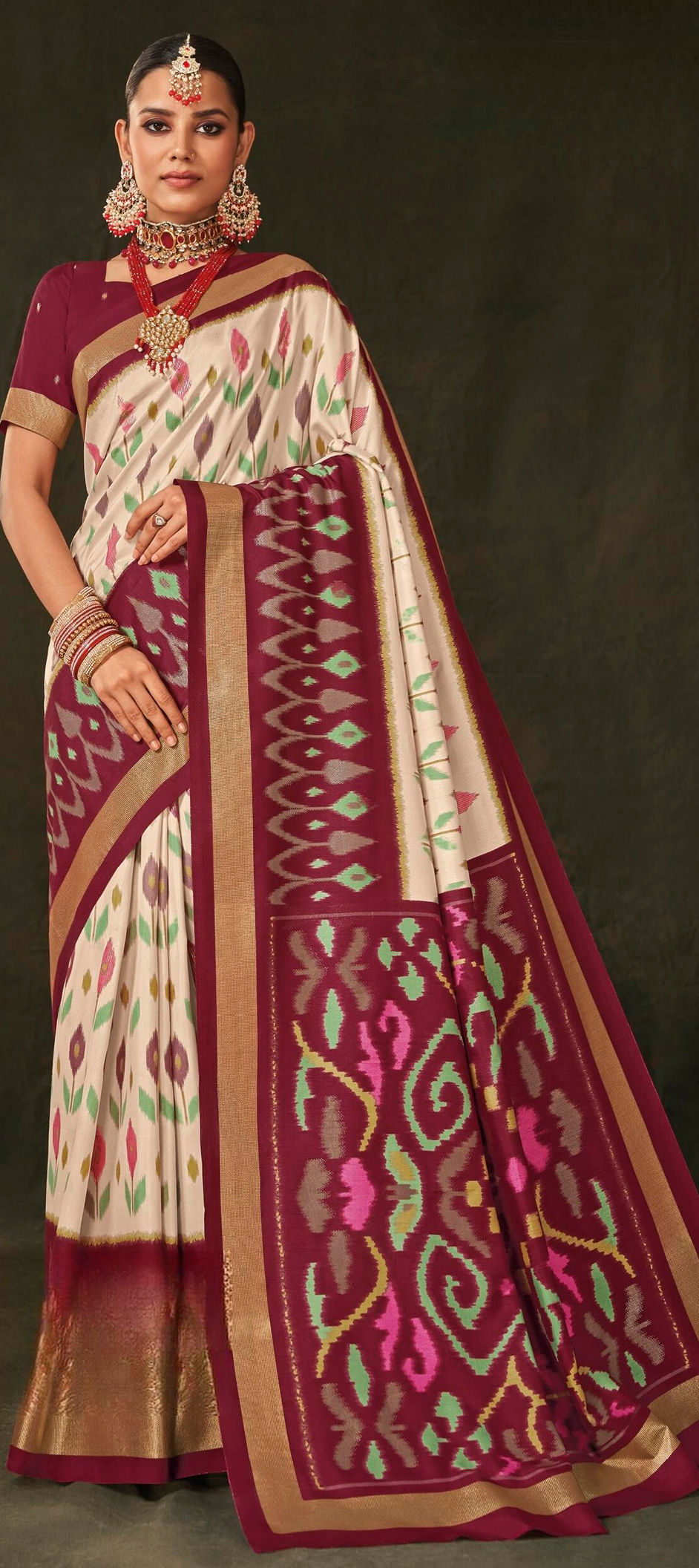 Festive, Traditional Red and Maroon, White and Off White color Art Silk ...
