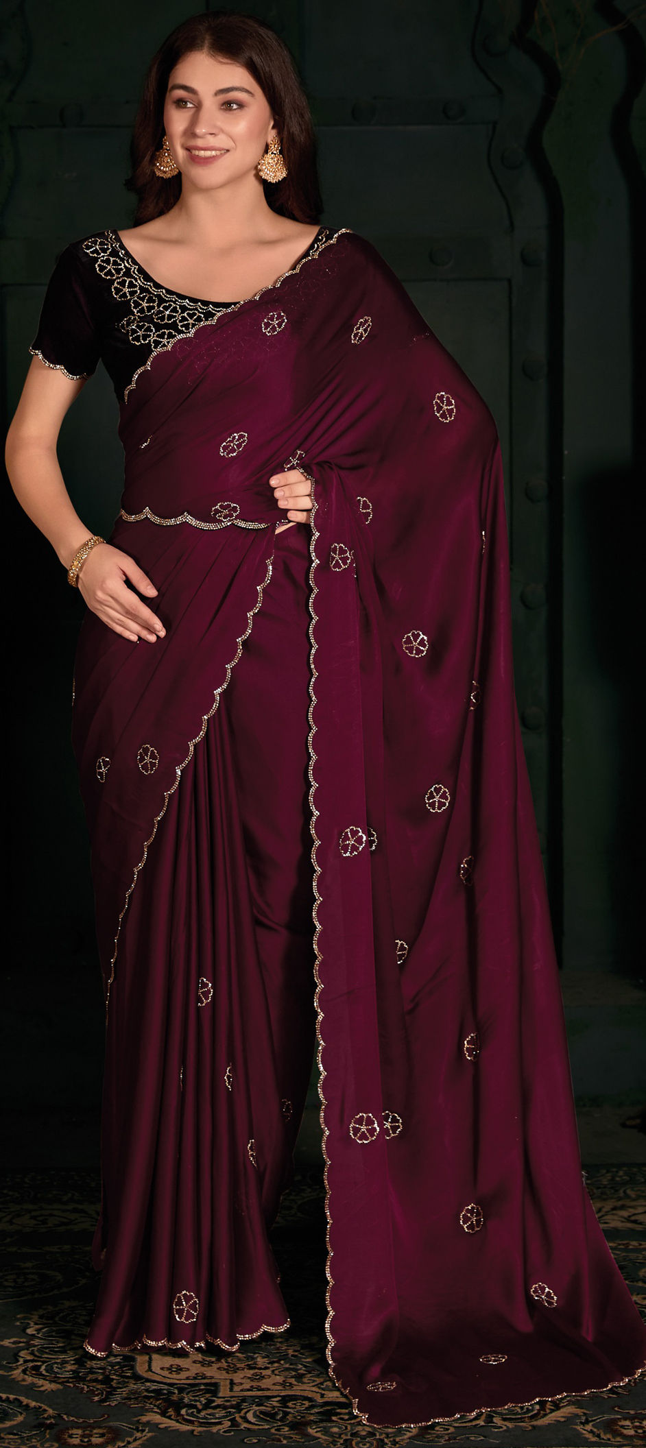 Festive, Reception, Traditional Red and Maroon color Satin Silk fabric ...