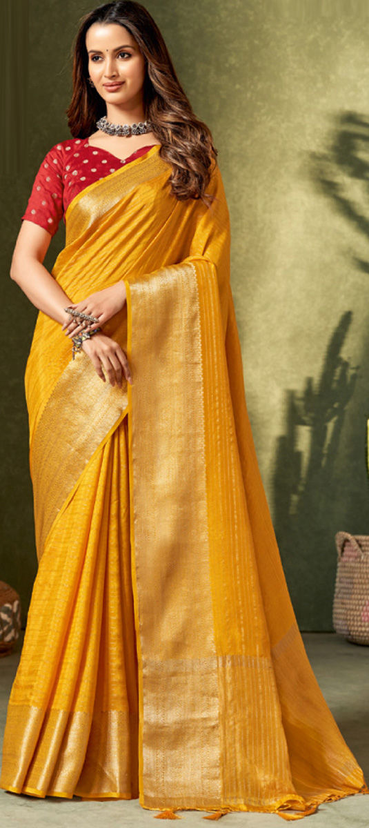 Traditional, Wedding Yellow color Silk fabric Saree : 1943727
