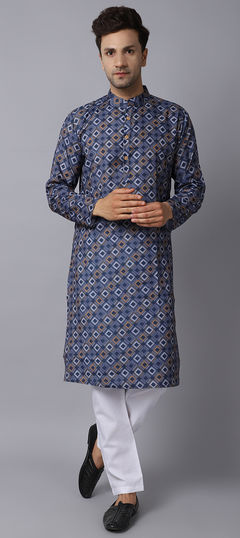Party Wear Blue color Cotton fabric Kurta Pyjamas : 1906565