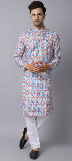 Party Wear Blue color Cotton fabric Kurta Pyjamas : 1906565