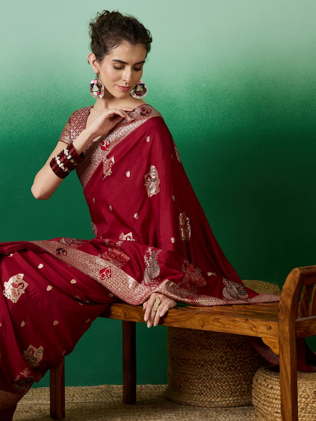 Festive, Traditional Red and Maroon color Art Silk fabric Saree : 1953832