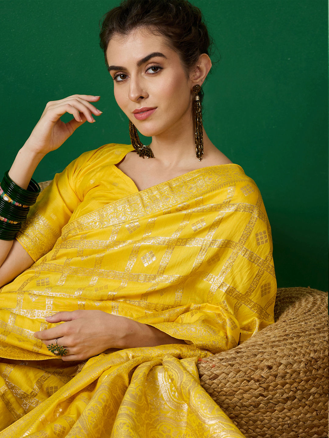 Party Wear, Traditional Yellow color Art Silk fabric Saree : 1953840