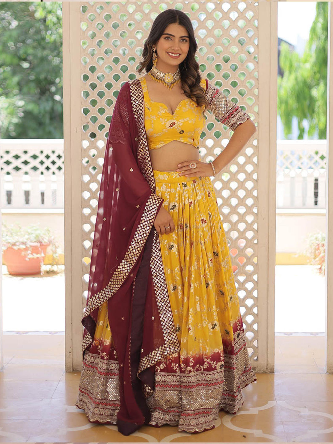 Engagement, Mehendi Sangeet, Wedding Yellow color Viscose fabric ...
