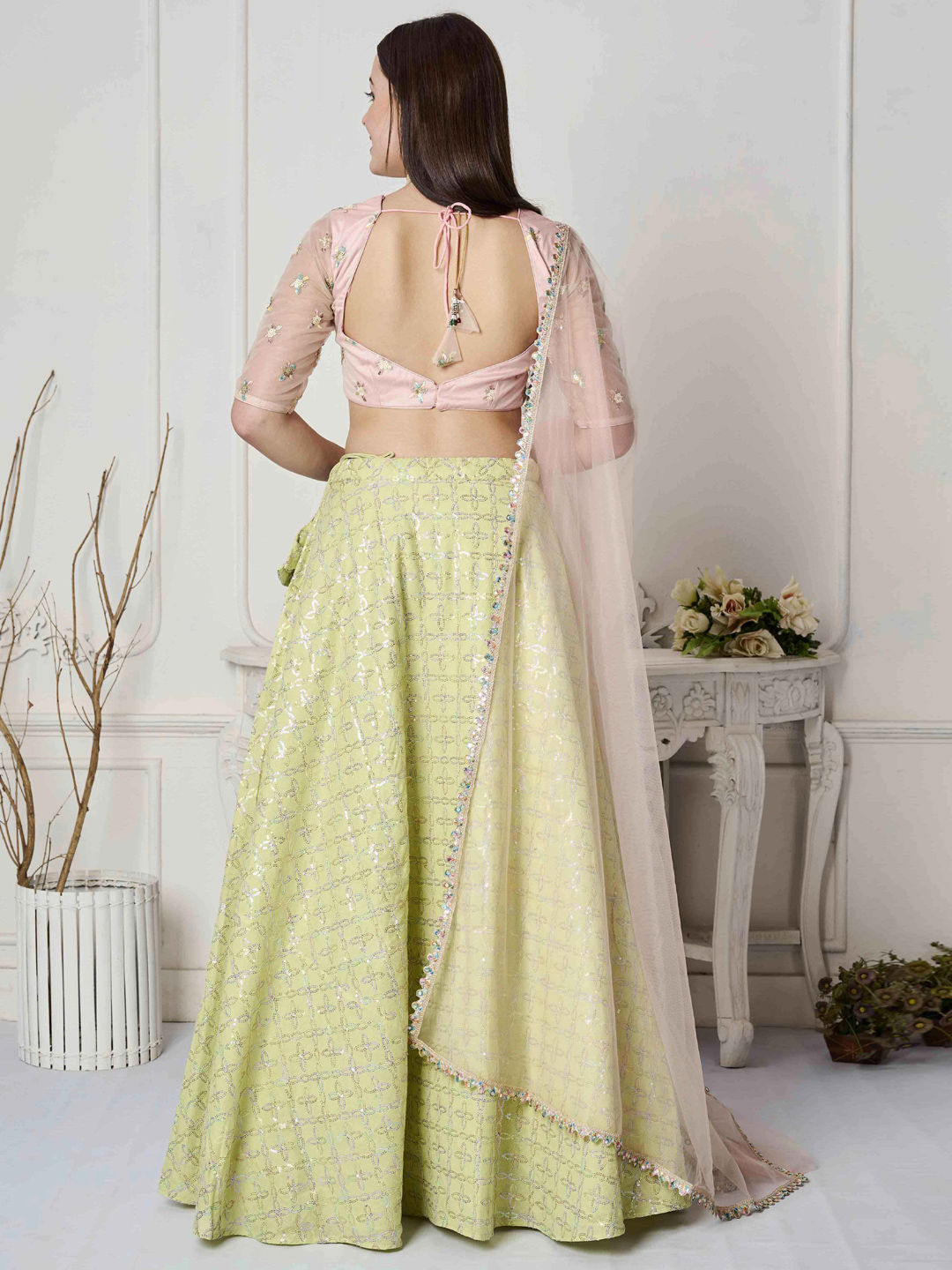 Engagement, Reception, Wedding Green color Cotton fabric Ready to Wear Lehenga : 1954847