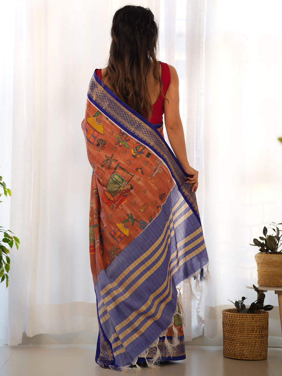 Festive, Traditional Orange color Blended fabric Saree : 1955555