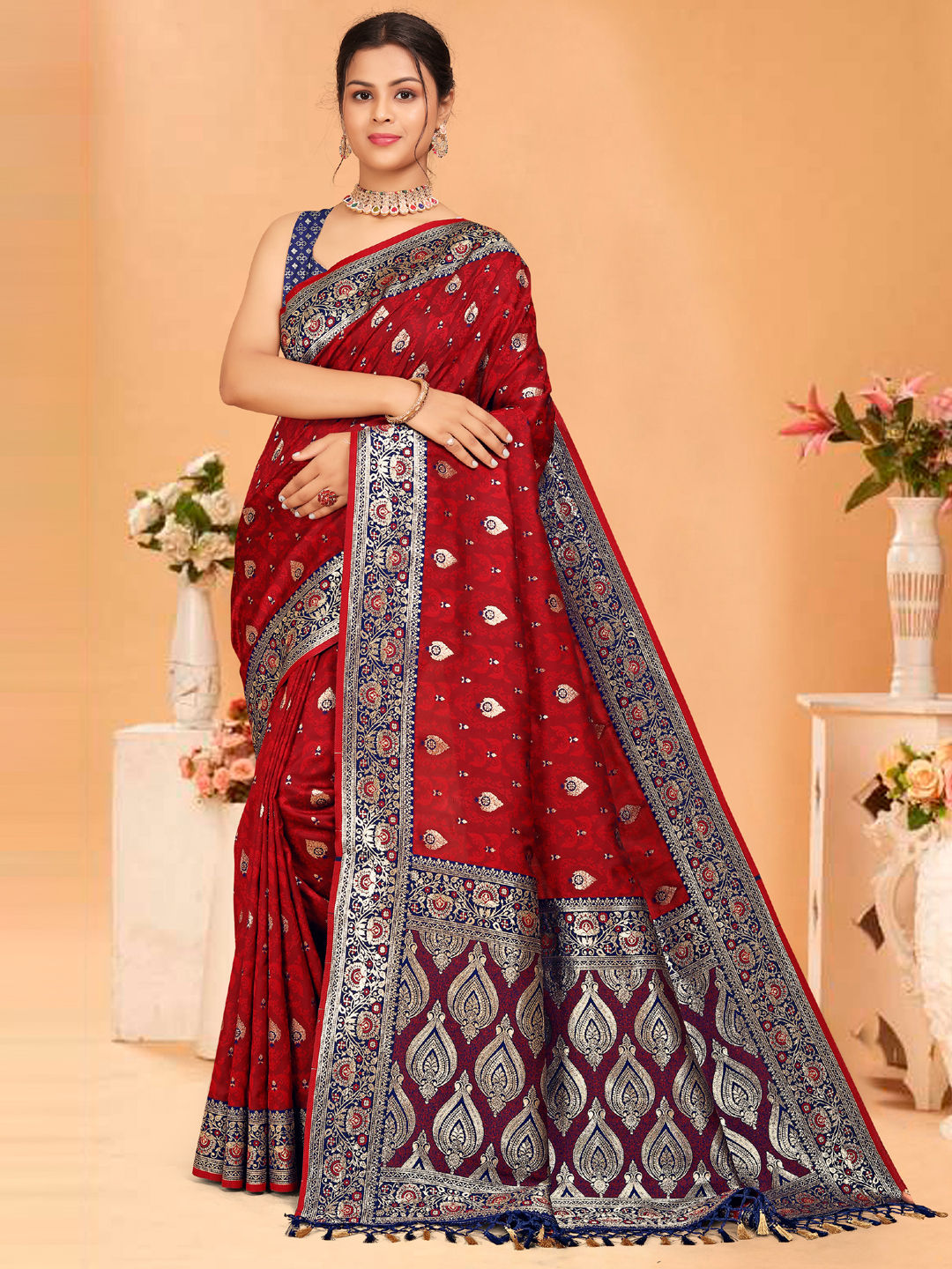 Reception, Traditional, Wedding Red and Maroon color Banarasi Silk ...