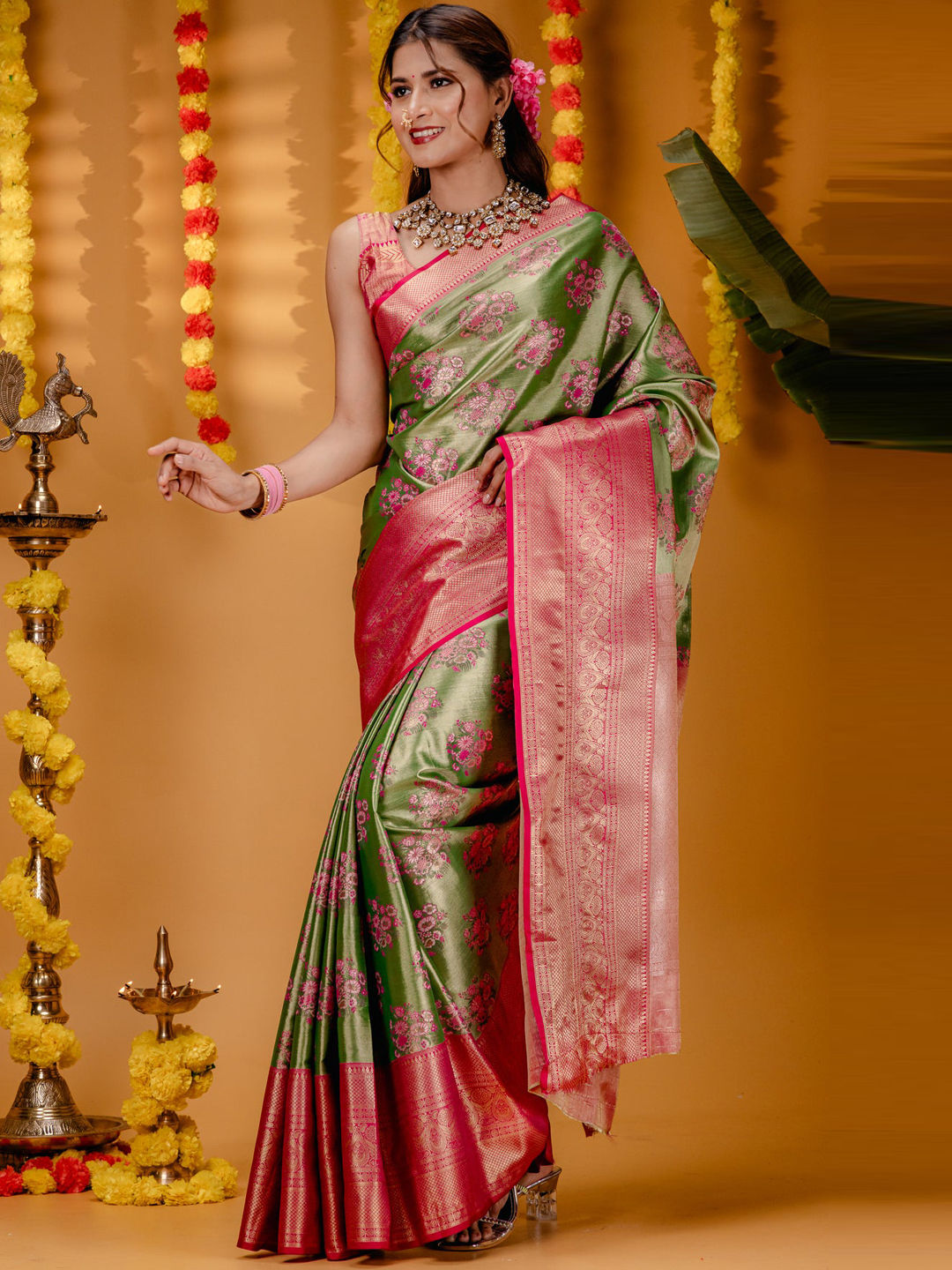 Bridal, Traditional, Wedding Green color Kanjeevaram Silk fabric Saree ...