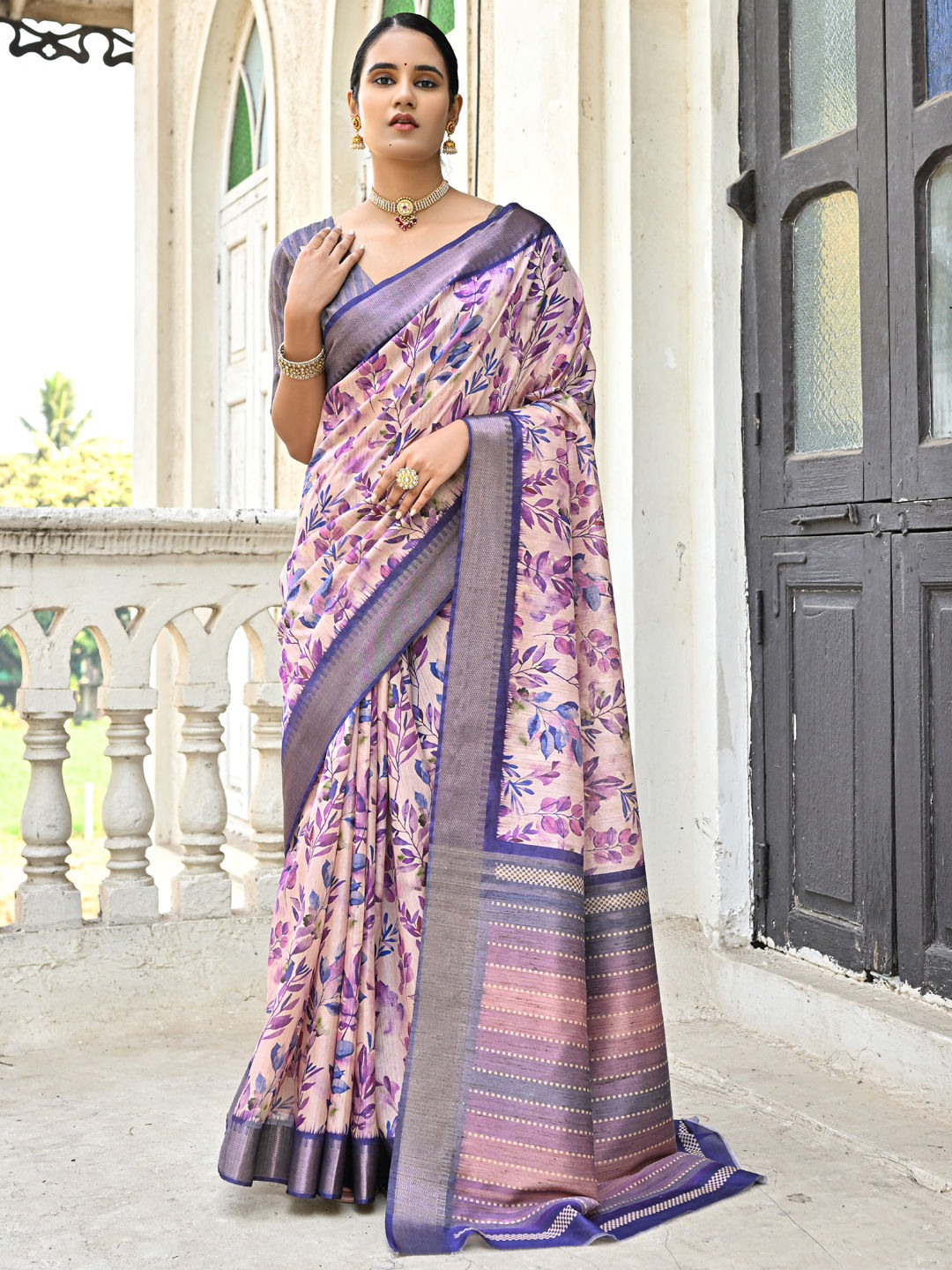 Festive, Party Wear, Traditional Blue color Tussar Silk fabric Saree ...