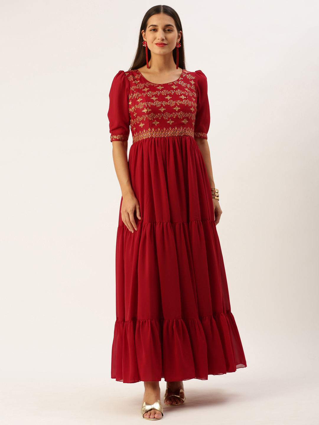 Party Wear Red and Maroon color Georgette fabric Gown : 1957270