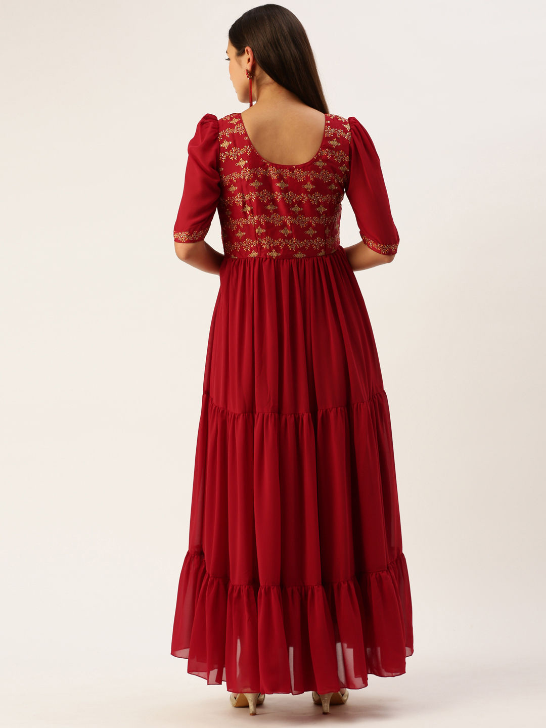 Party Wear Red and Maroon color Georgette fabric Gown : 1957270
