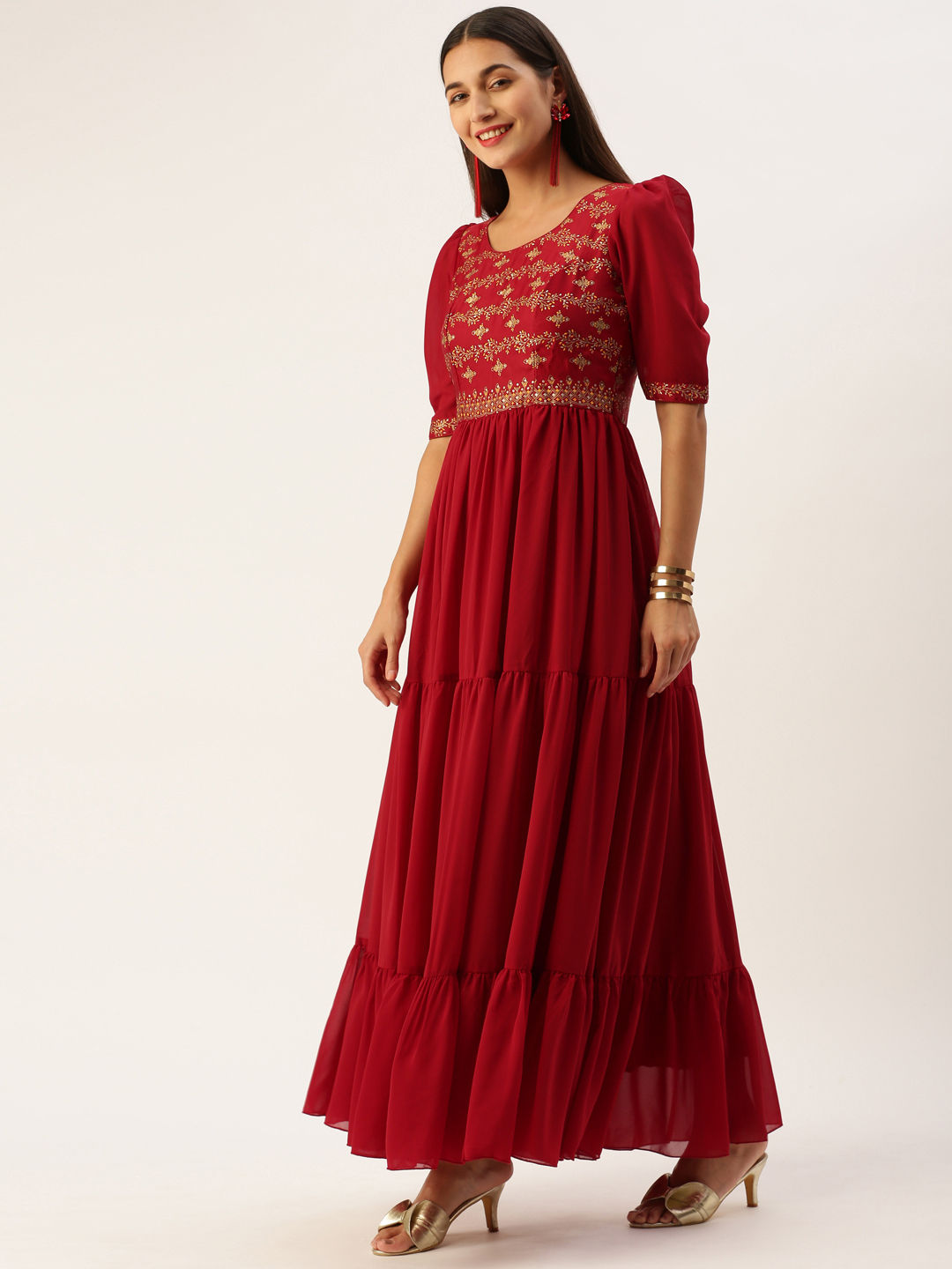 Party Wear Red and Maroon color Georgette fabric Gown : 1957270