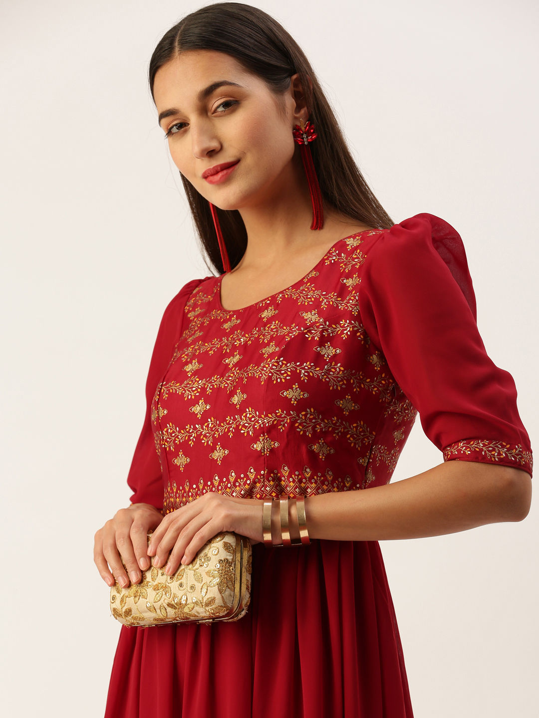 Party Wear Red and Maroon color Georgette fabric Gown : 1957270
