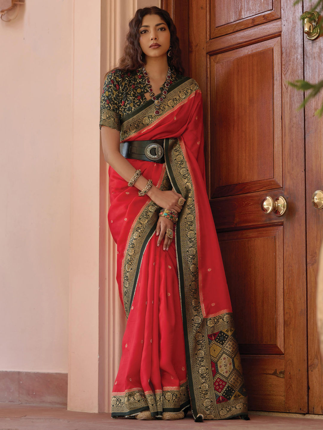 Bridal, Traditional, Wedding Red and Maroon color Silk fabric Saree : 1957761