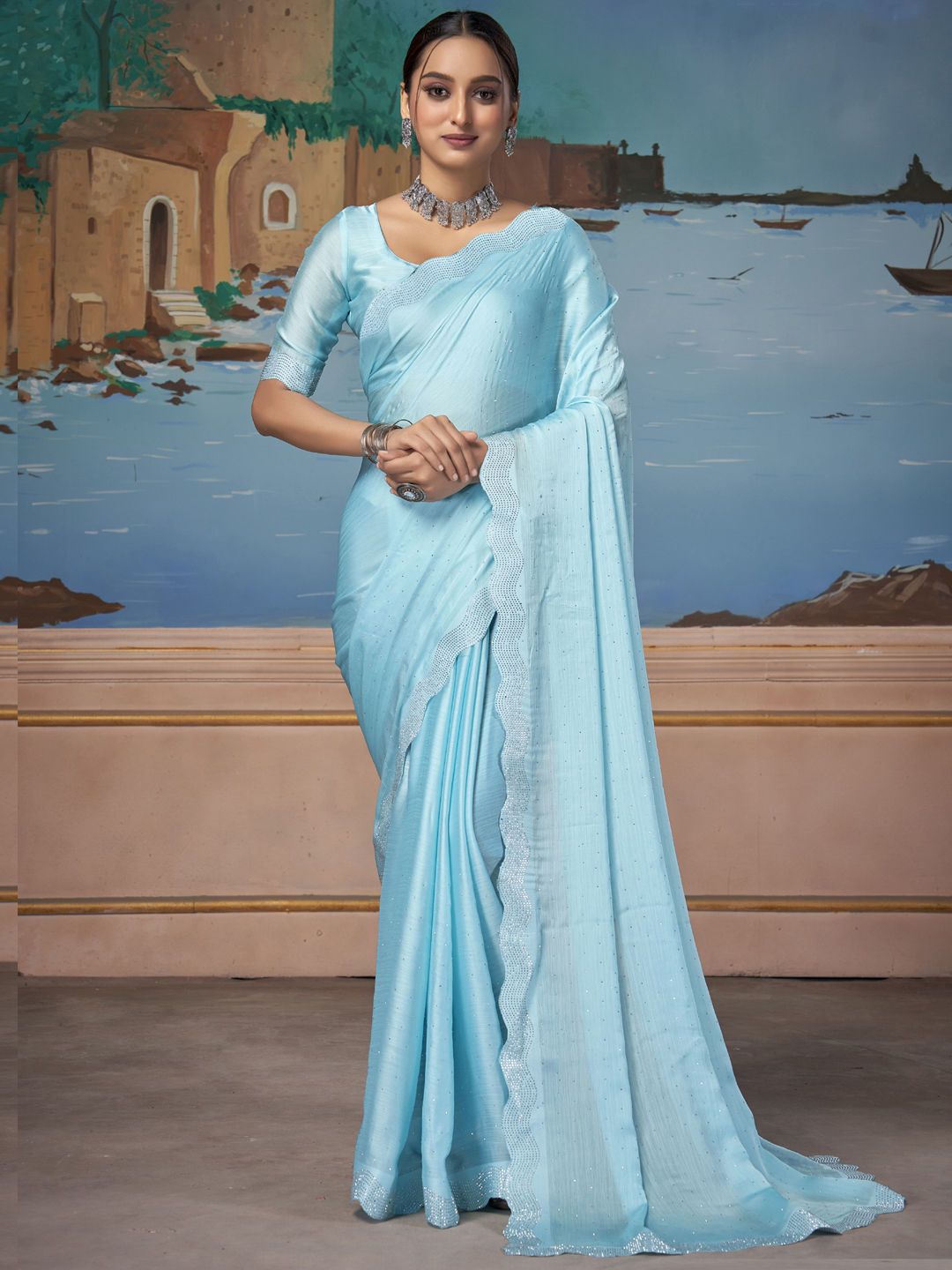 Festive, Party Wear Blue color Shimmer fabric Saree : 1960182