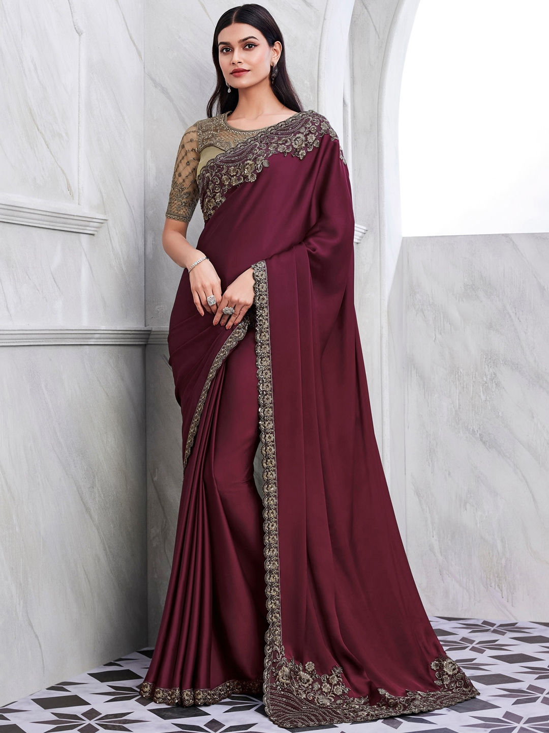 Traditional, Wedding Red and Maroon color Silk fabric Saree : 1961363