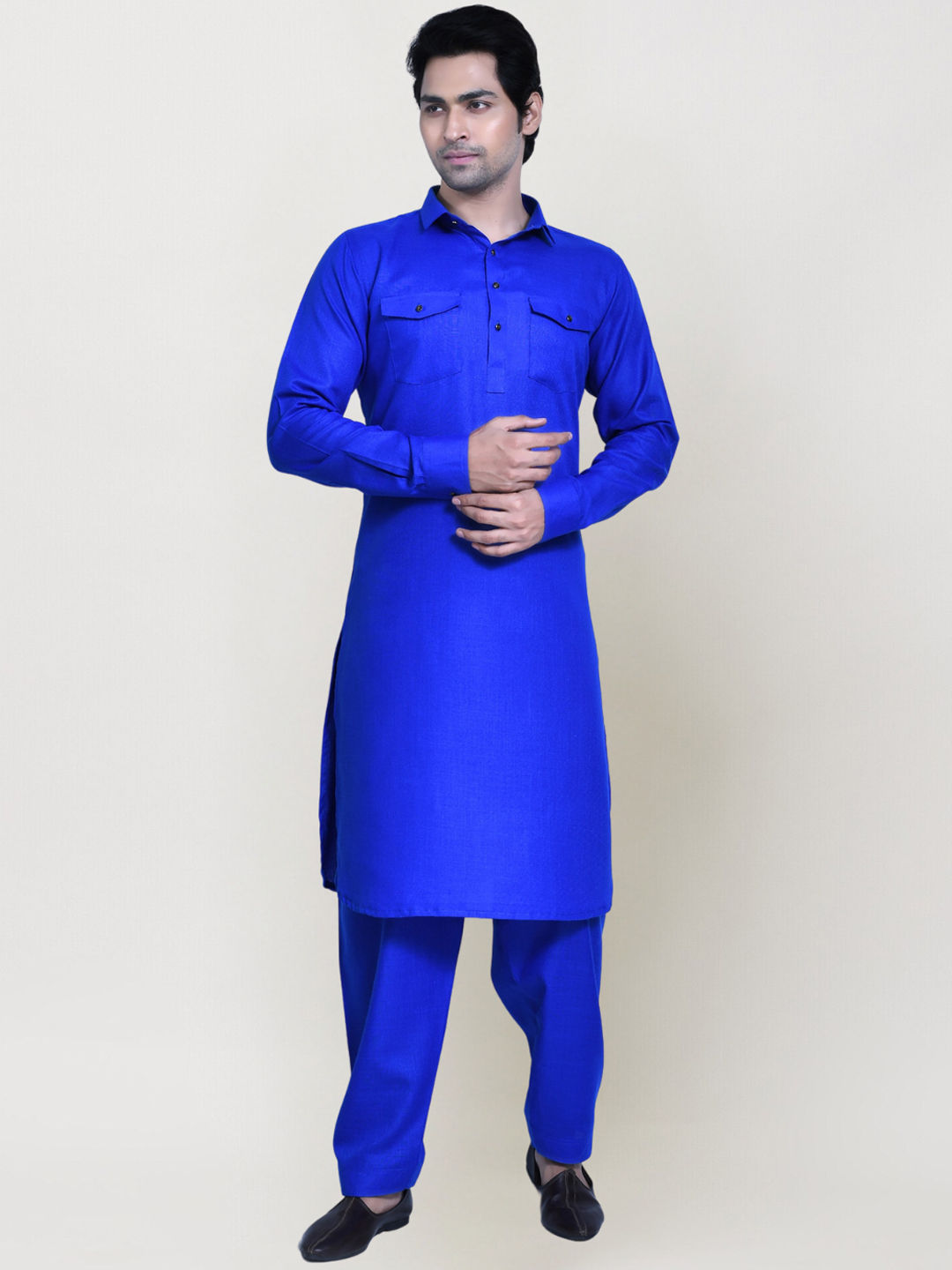 Party Wear Blue color Cotton fabric Pathani Suit : 1962264