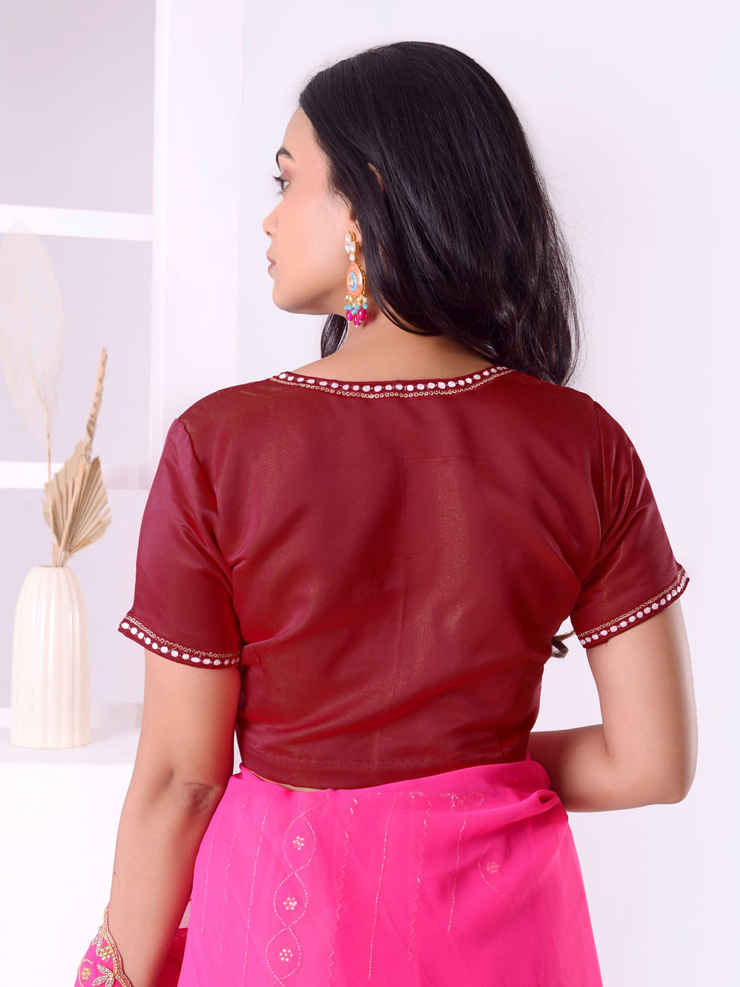 Festive Red and Maroon color Satin Silk fabric Blouse : 1965125