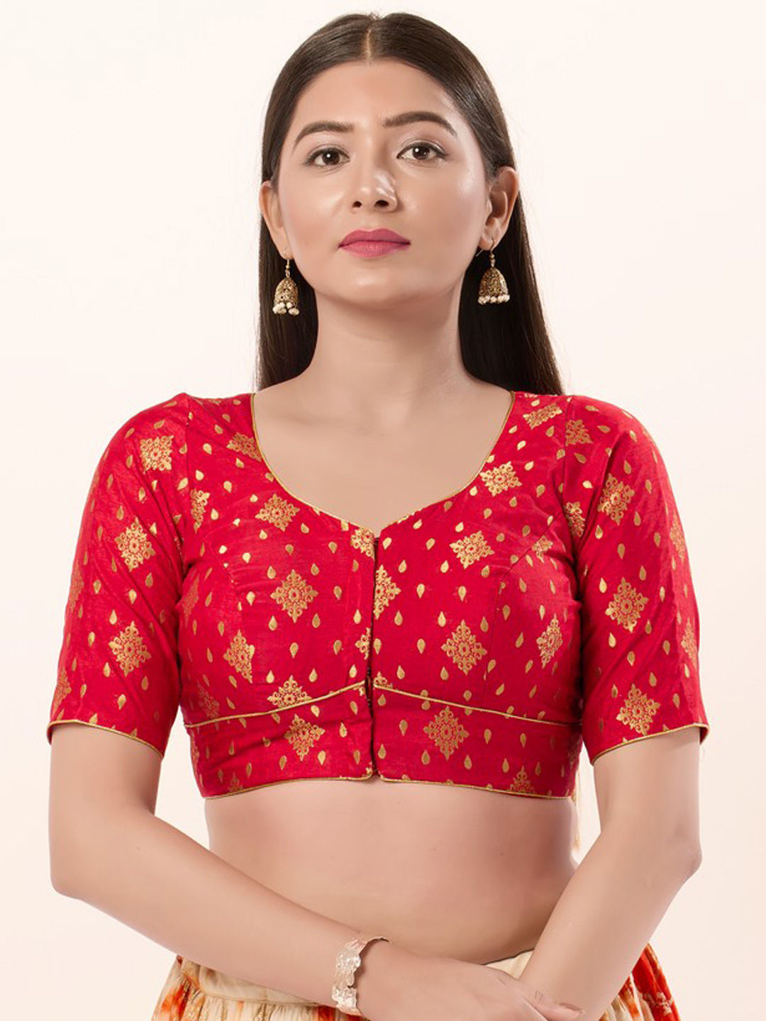 Party Wear Red and Maroon color Brocade fabric Blouse : 1969369