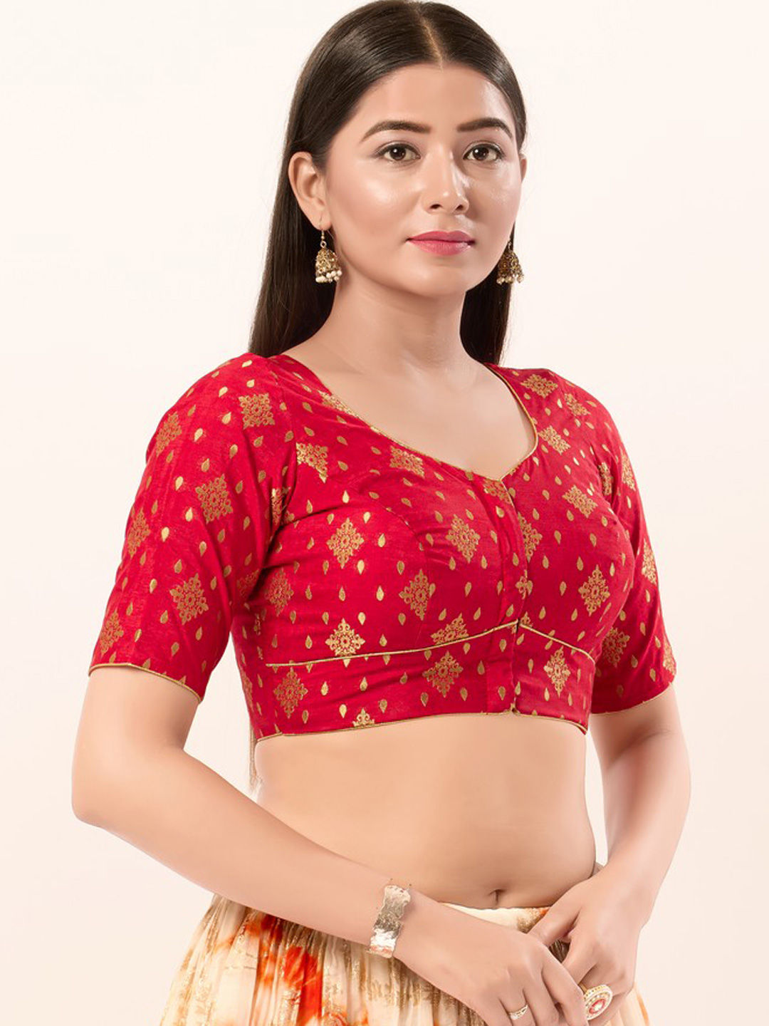 Party Wear Red and Maroon color Brocade fabric Blouse : 1969369