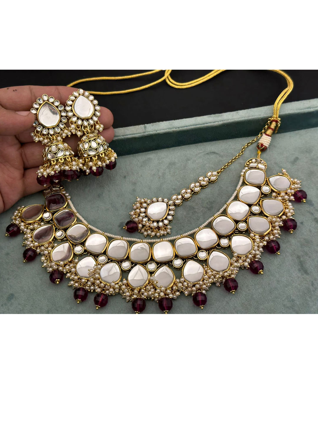 Red and Maroon color Metal Alloy metal Necklace : 1969705